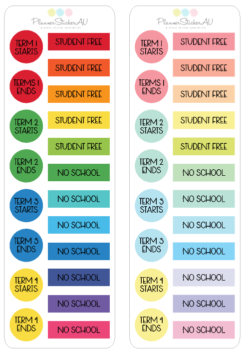 Mini Sheet | School Terms Dots | 38 Colour Options | 9209 – Planner ...