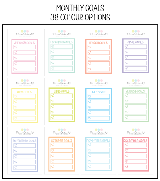 Monthly Goals Box | 36 Colour Options | D73 – Planner Sticker AU