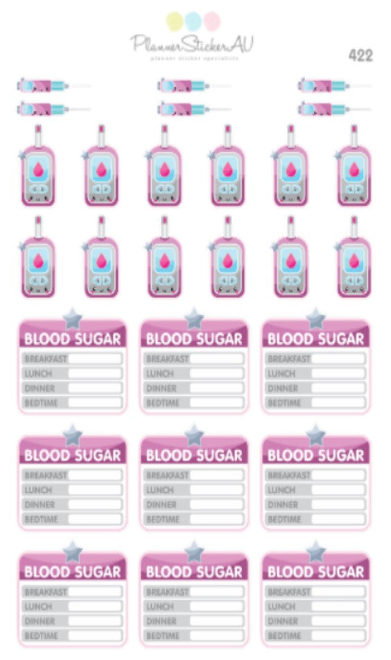 Diabetes Blood Sugar Tracker | 422 – Planner Sticker AU