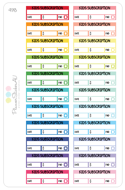 Kids Subscription Tracker | 978 – Planner Sticker AU